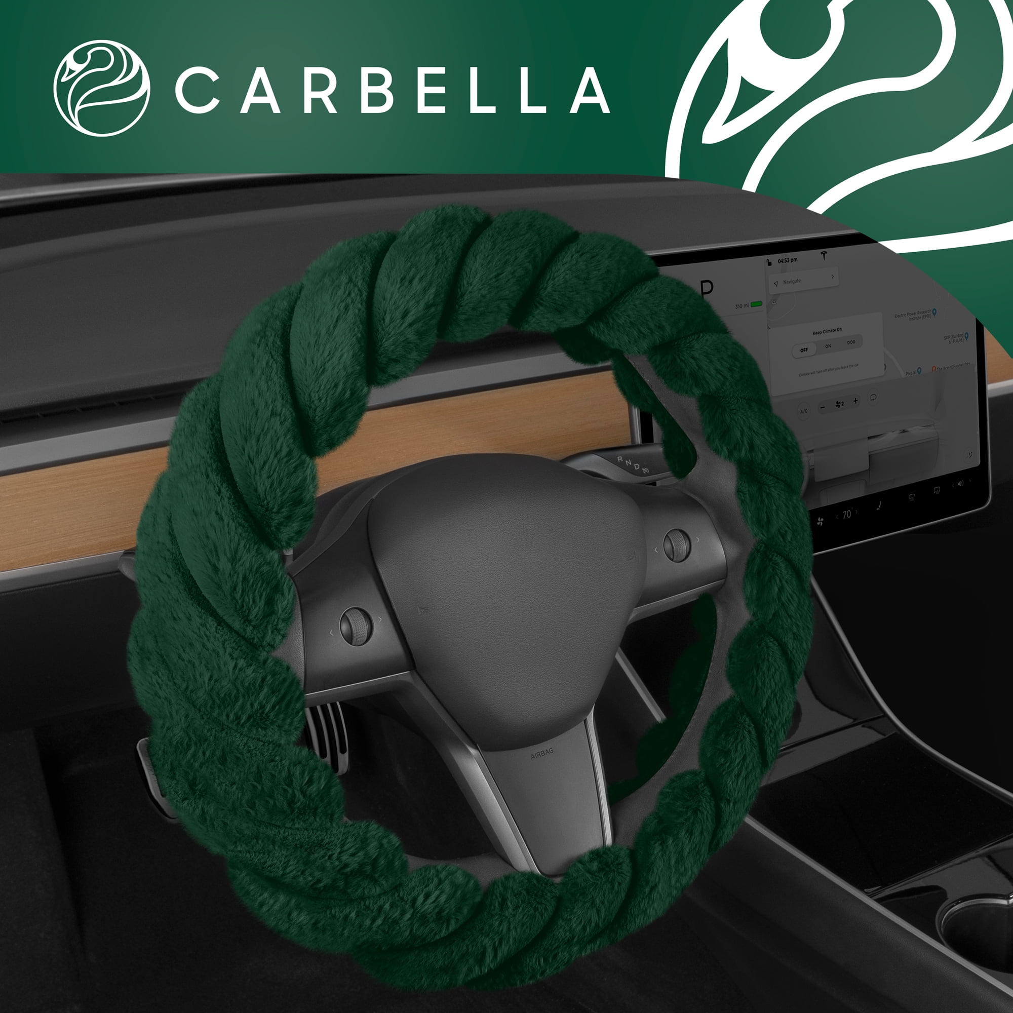 Carbella Twisted Fur Holiday Green Steering Wheel Cover, Standard 15 ...