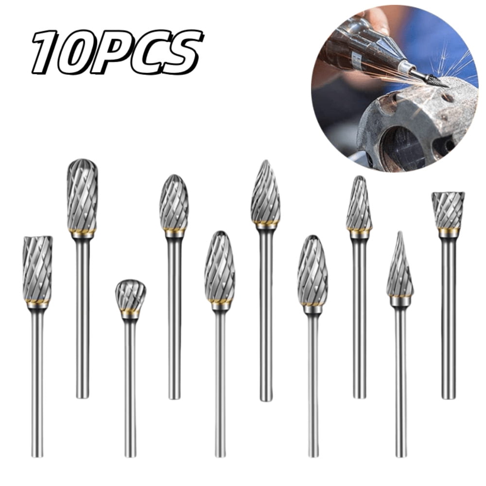 Carbide Burr Set 10PC 1/8" Shank Tungsten Double Cut Carbide Rotary ...