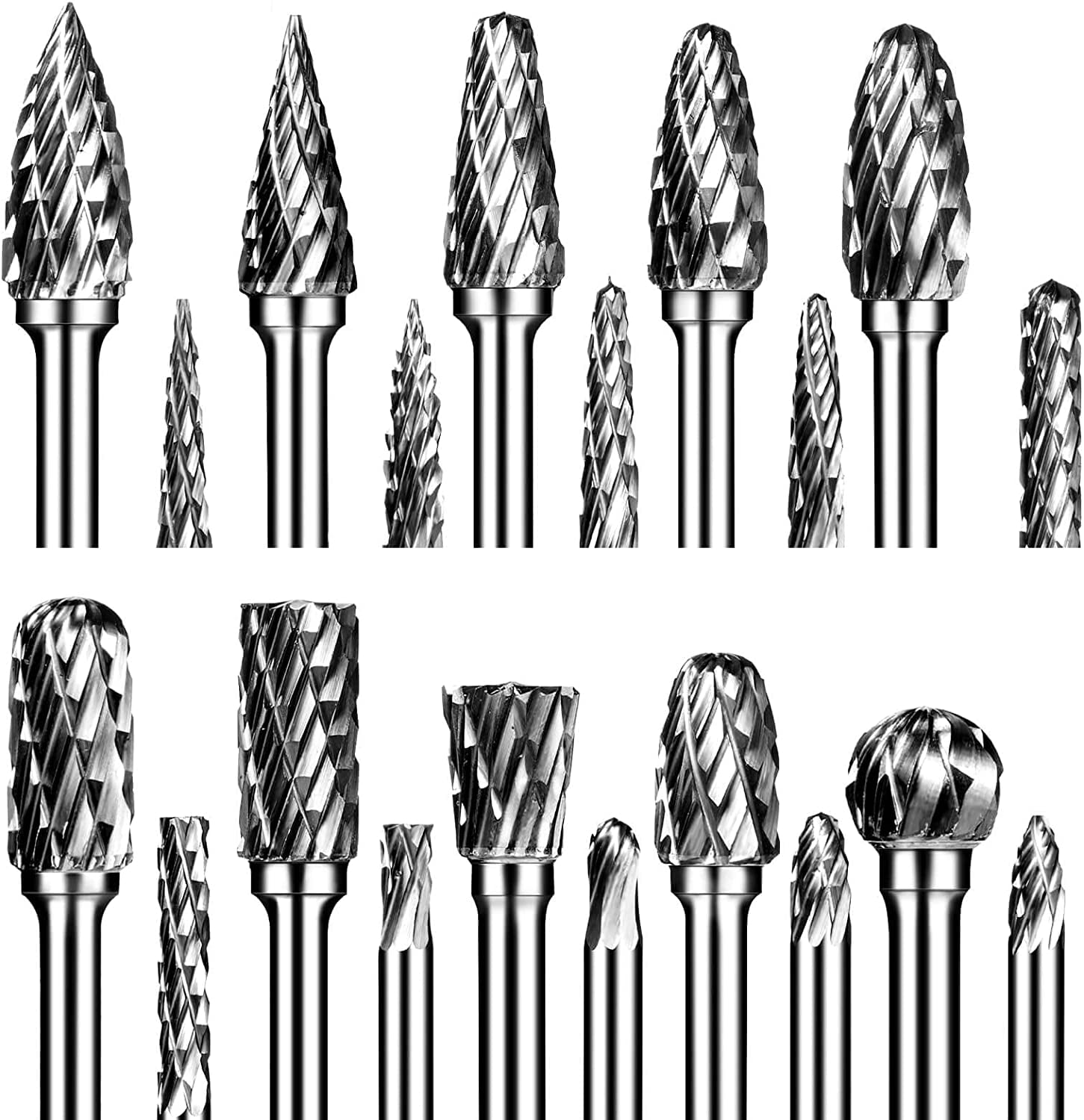 Carbide Burr Set - 20 Pcs Double Cut Tungsten Carbide Rotary Burrs for Metal Carving and ...