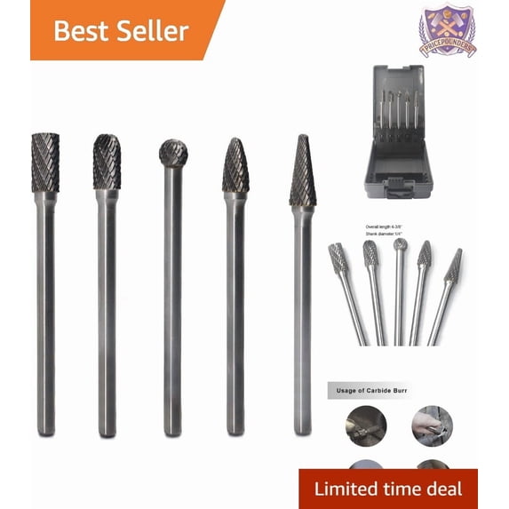 Carbide Burrs Set 5pcs 1/4 Inch Shank Double Cut Rotary Files for Die ...
