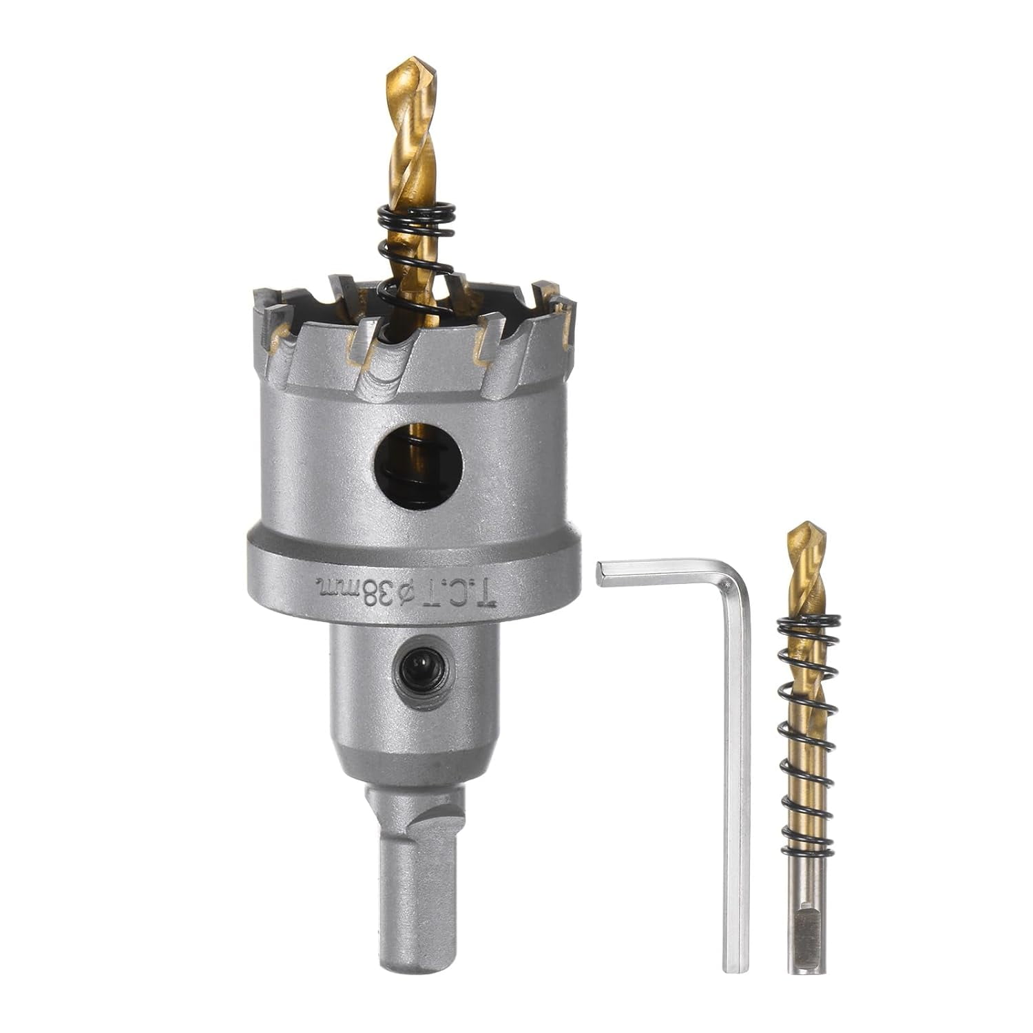 Carbide Hole Saw Kit 38mm (1-1/2") Metal Hole Cutter Set with 2pcs Center Drill Bits Springs ...