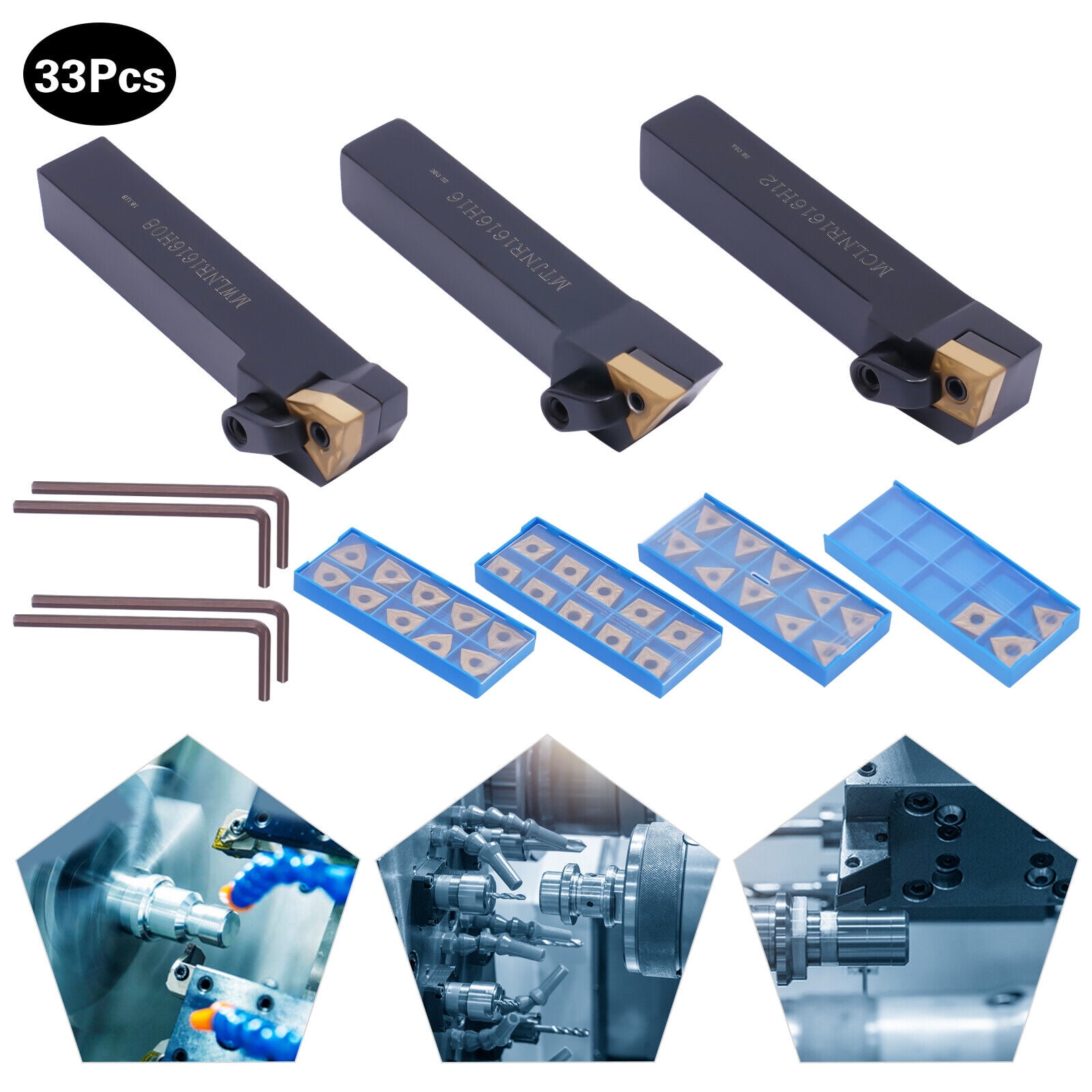 Carbide Indexable Turning Tool 5/8" 33pcs Lathe Tool Bit Set Thread ...