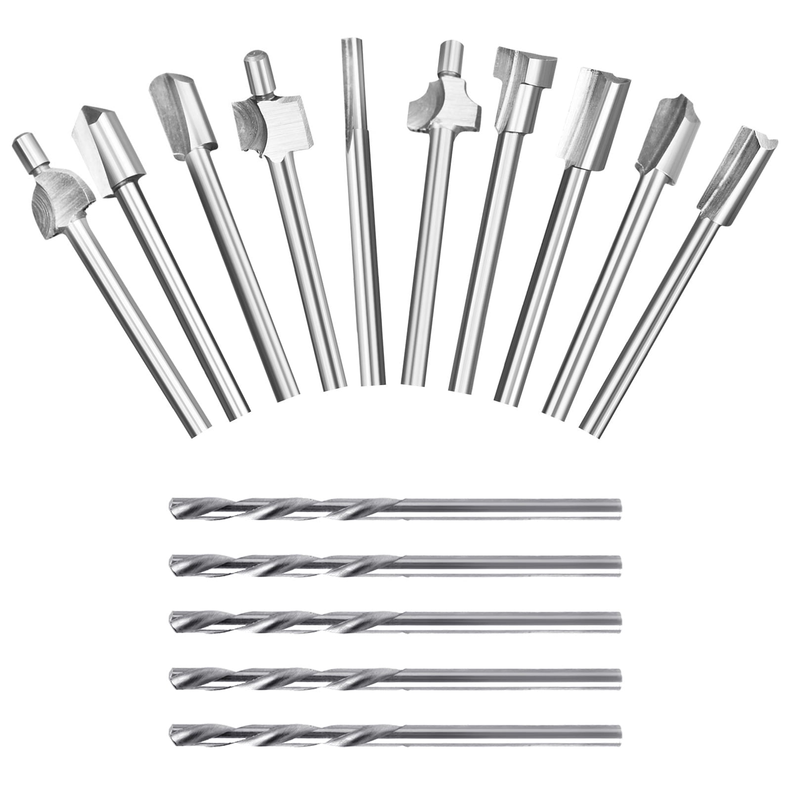 Carbide Shank Twist Bit Set,10pcs HSS Router Bits + 5pcs 1/8" for DIY ...