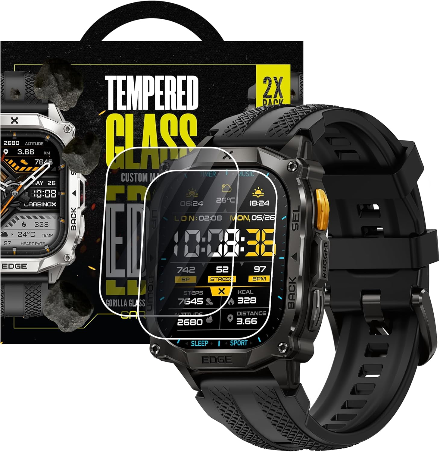 Carbinox Tempered Glass Screen Protector Compatible Smartwatches - High ...