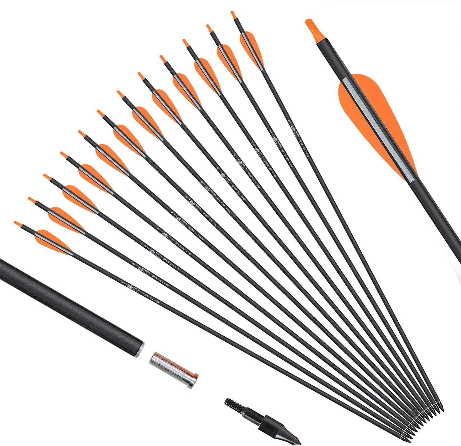 31 Inch Carbon Hunting Arrows, Spine 400, Removable Tips, for Archery ...