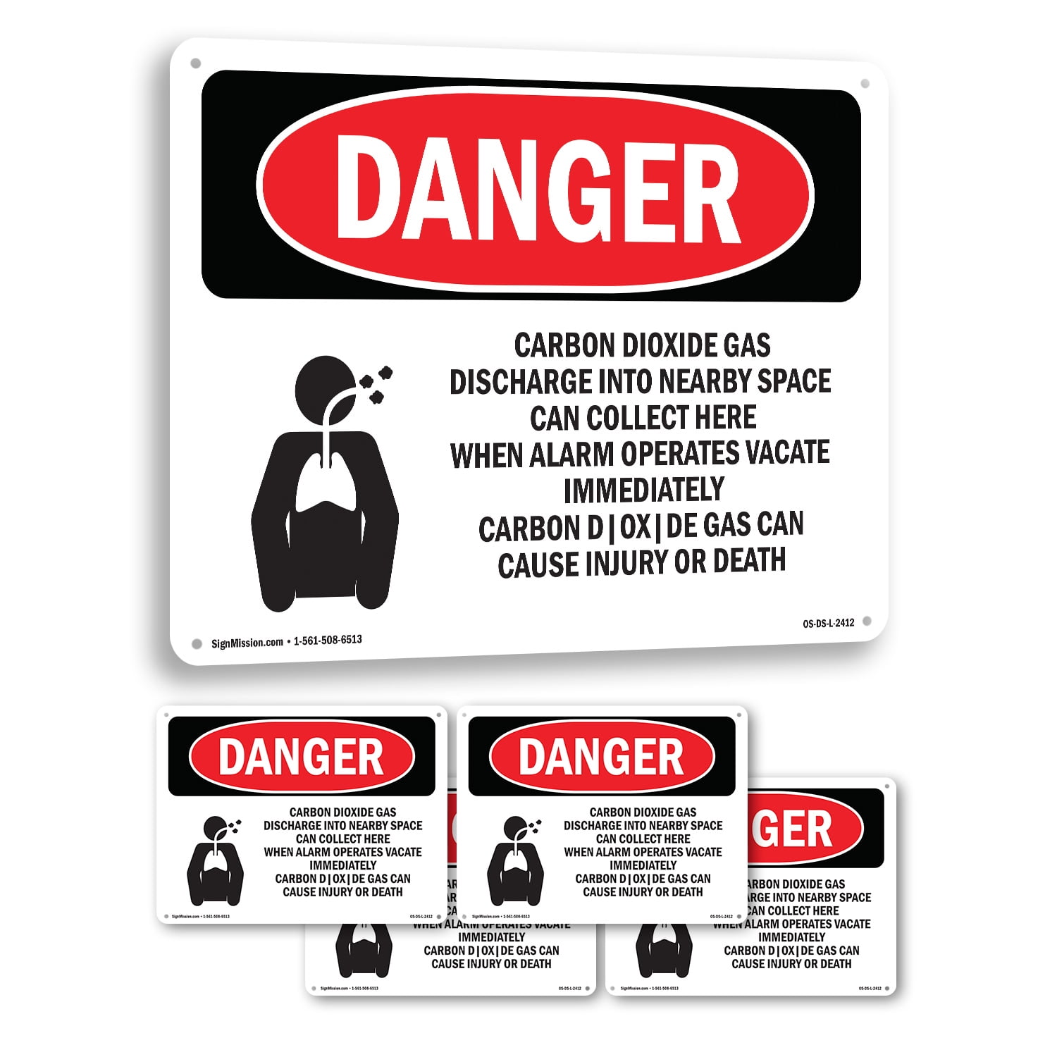 Carbon Dioxide Gas Discharge OSHA Danger Rigid Plastic Sign 24 Inch x ...