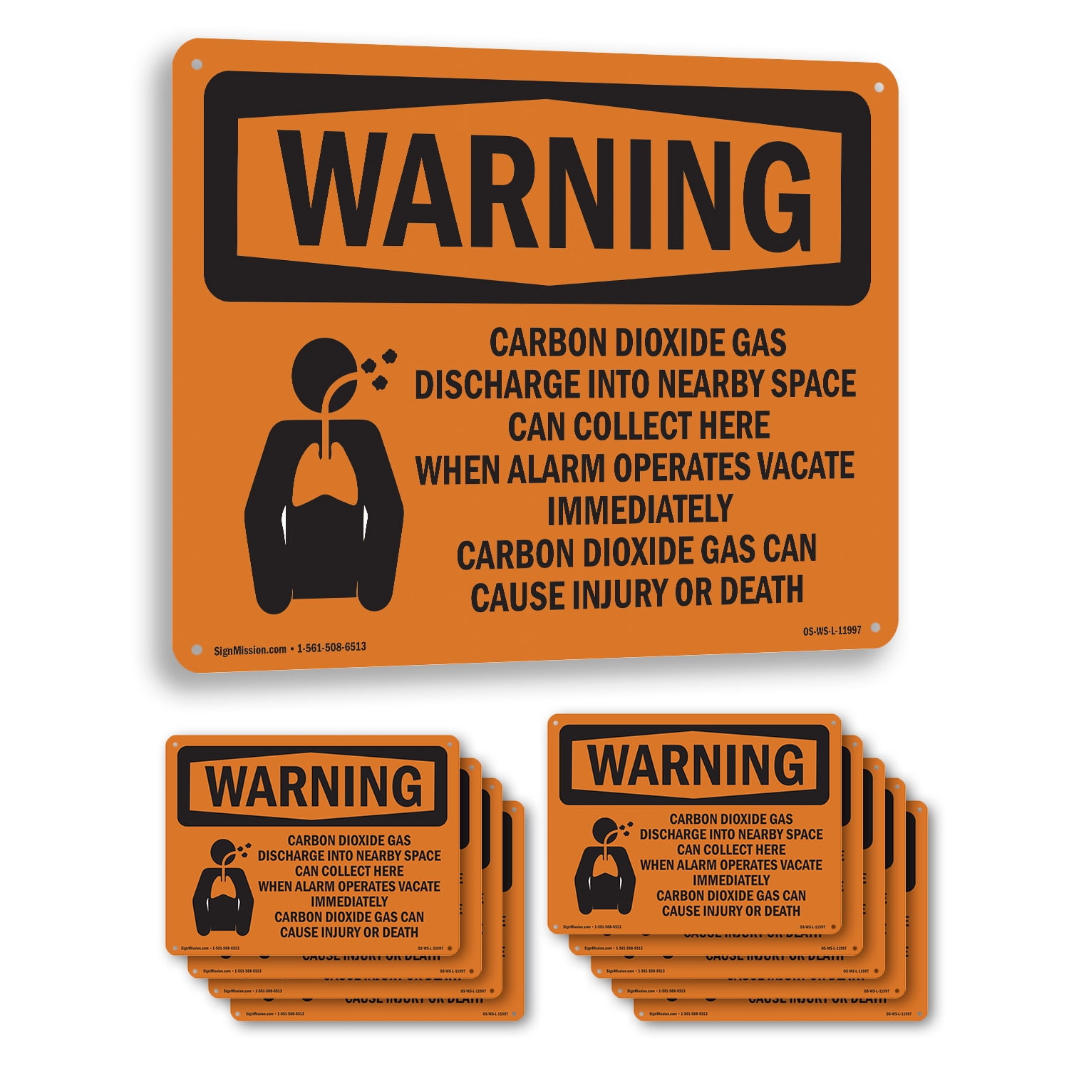 Carbon Dioxide Gas Discharge With Symbol OSHA WARNING Rigid Plastic ...