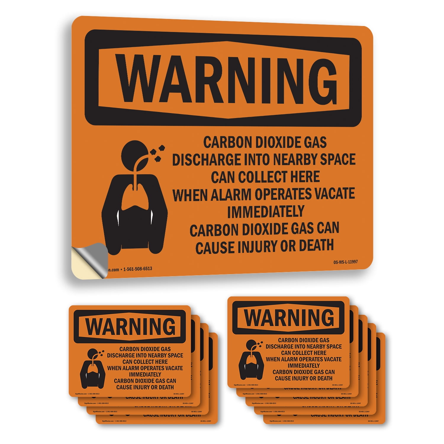 Carbon Dioxide Gas Discharge With Symbol OSHA WARNING Vinyl Decal Label ...