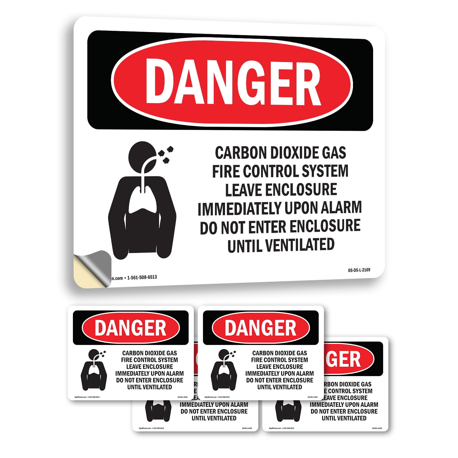 Carbon Dioxide Gas Fire OSHA Danger Vinyl Decal Label 5 Inch x 3.5 Inch ...