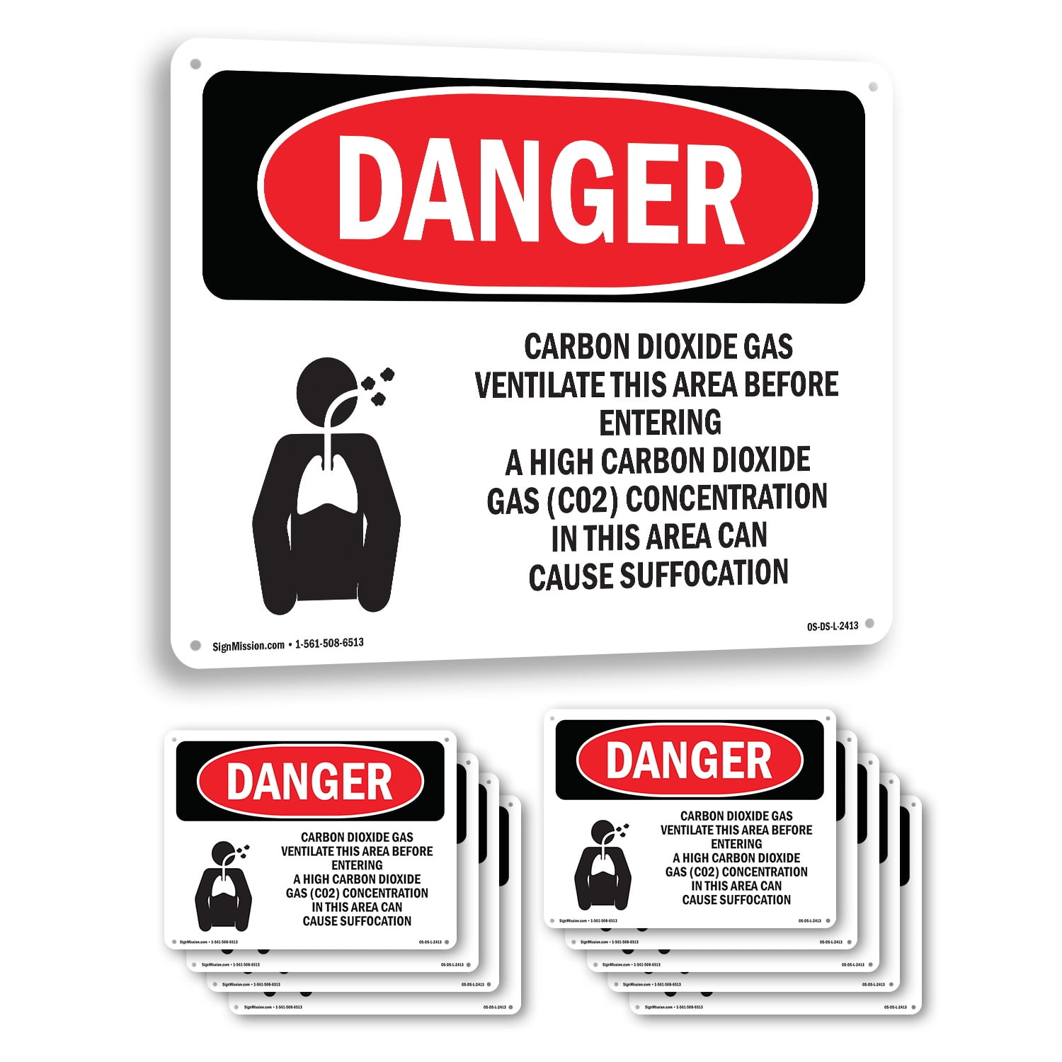 Carbon Dioxide Gas Ventilate OSHA Danger Rigid Plastic Sign 10 Inch x 7 ...