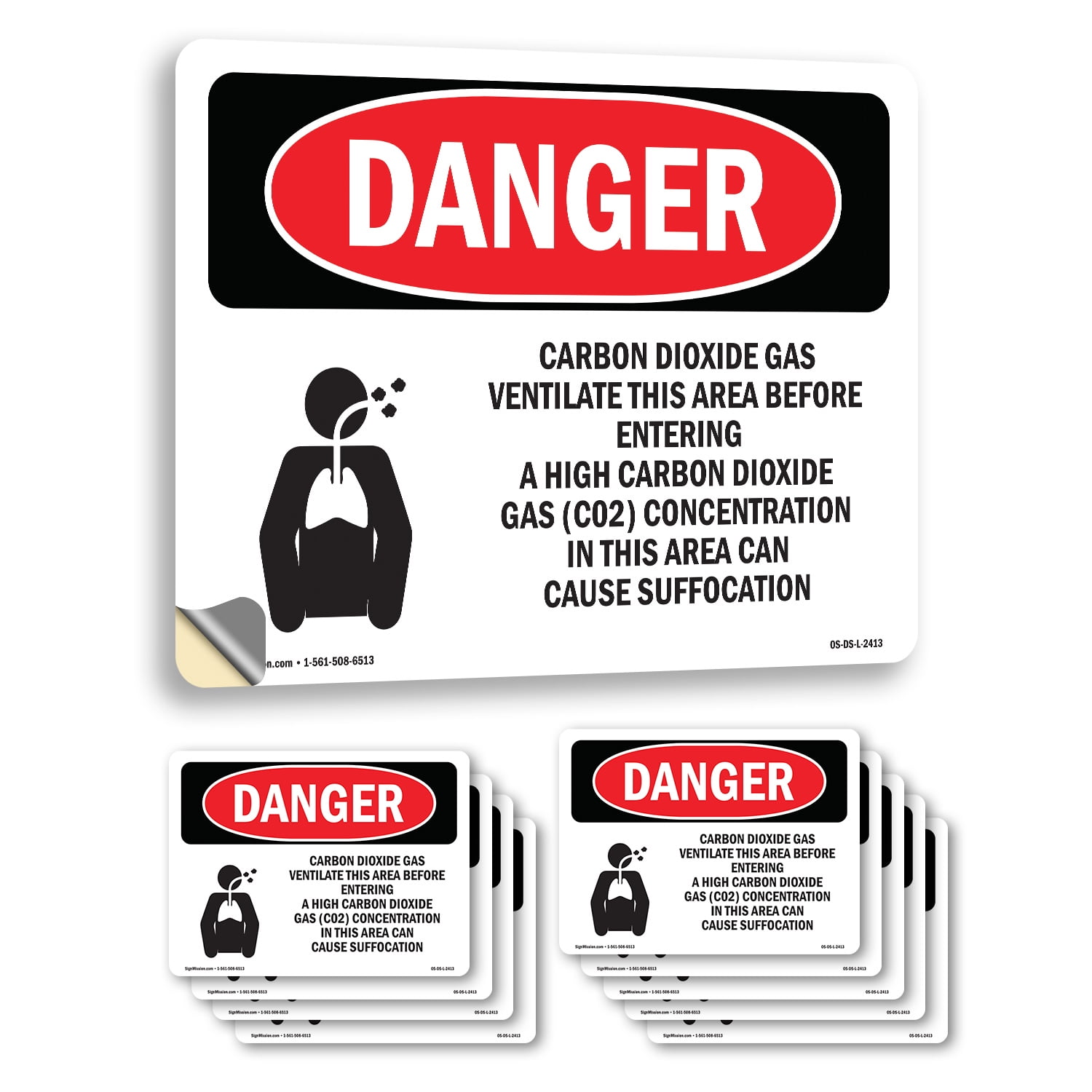 Carbon Dioxide Gas Ventilate OSHA Danger Vinyl Decal Label 24 Inch x 18 ...