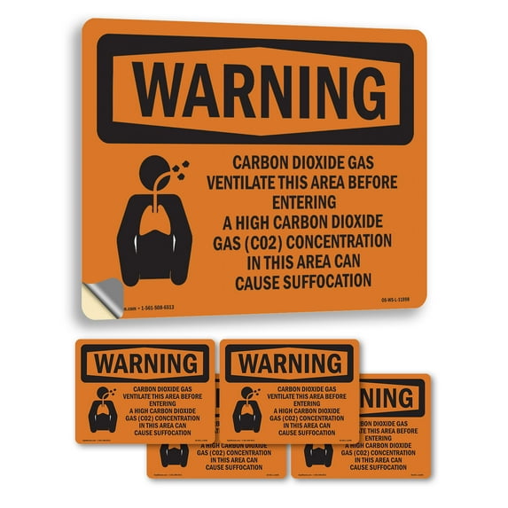 Carbon Dioxide Gas Ventilate With Symbol OSHA WARNING Vinyl Decal Label ...