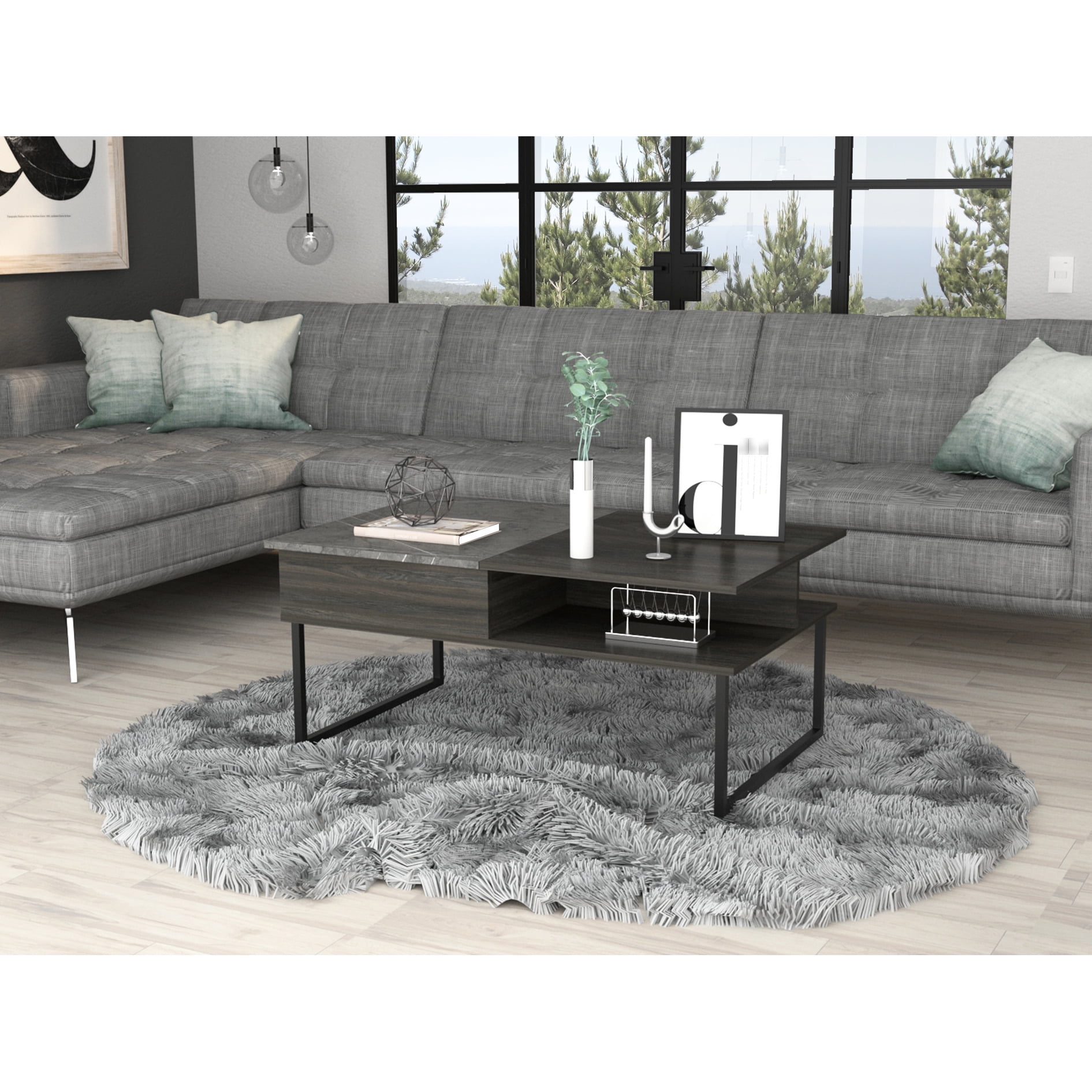 Carbon & Elevated Coffee Table With Concealed Vault, Spacious Desk Area ...