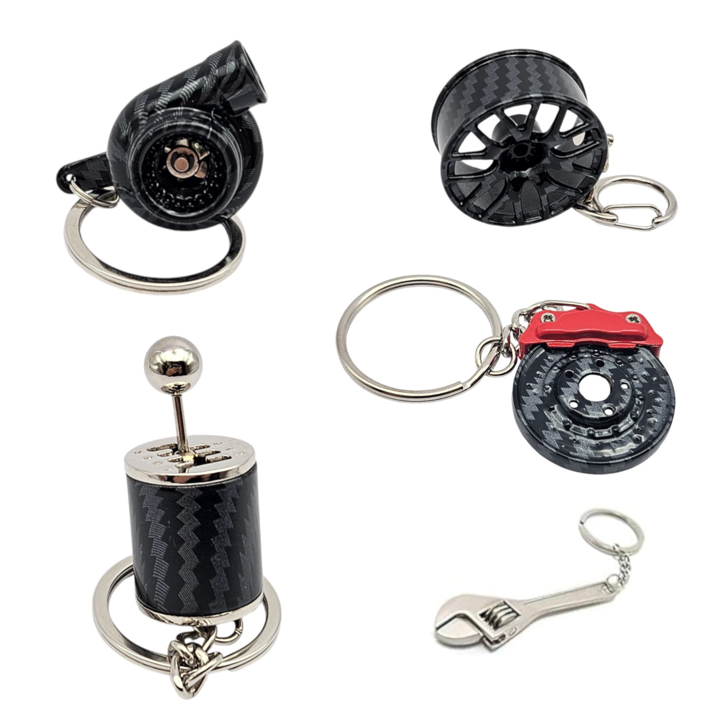 Carbon Fiber 5pc Mini Auto Parts Keychains - Turbo Keychain , Six Speed ...