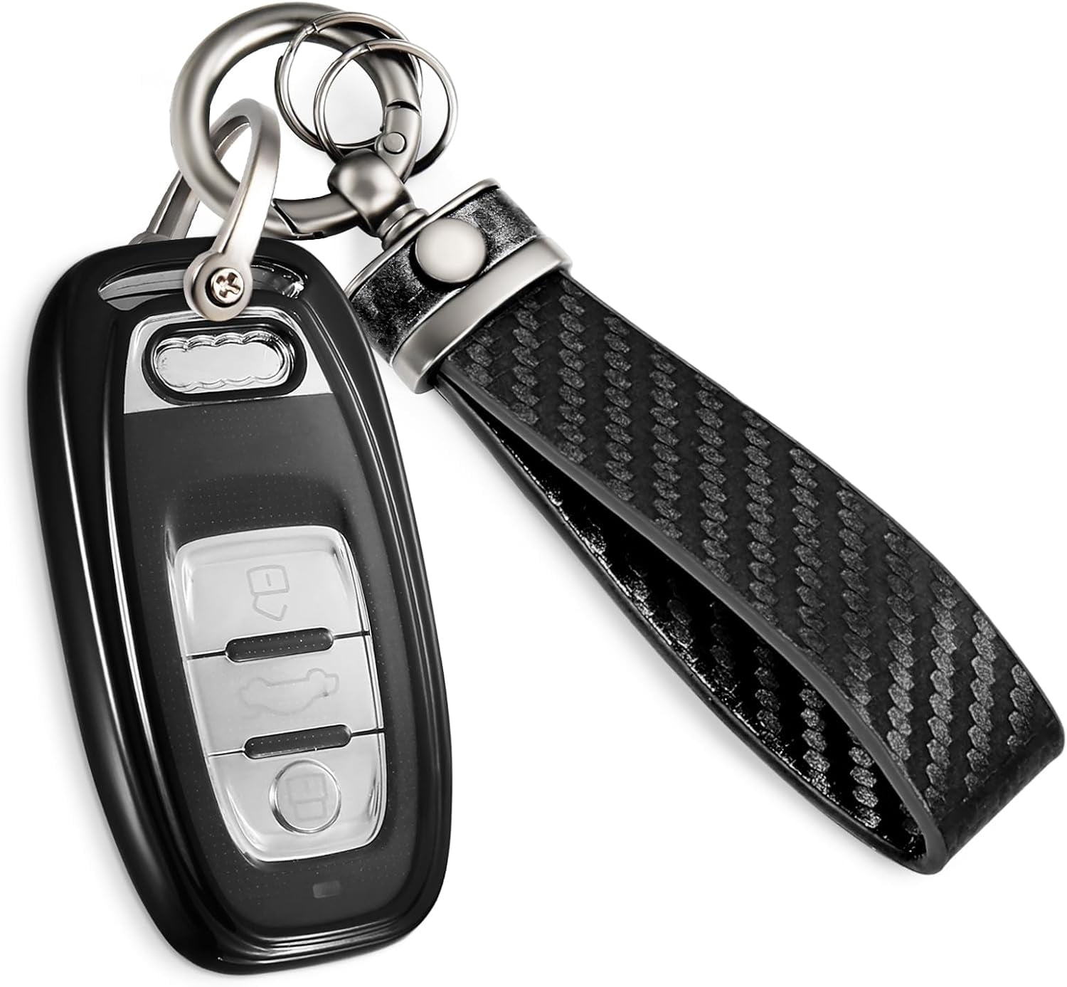Carbon Fiber Belt Keychain with Soft TPU Key Case Holder Protector for ...