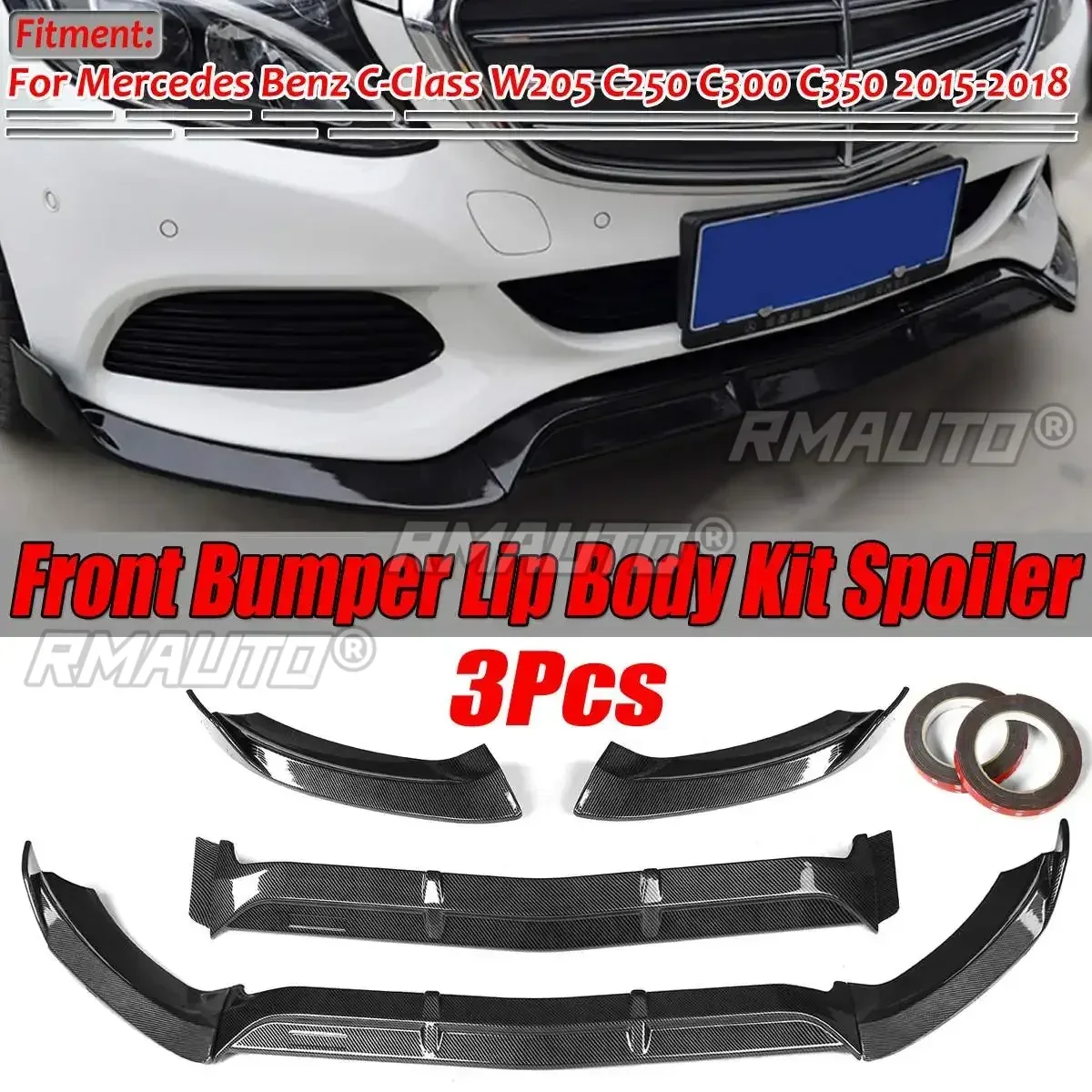 Carbon Fiber / Black Car Front Bumper Lip Chin Spoiler Diffuser For ...