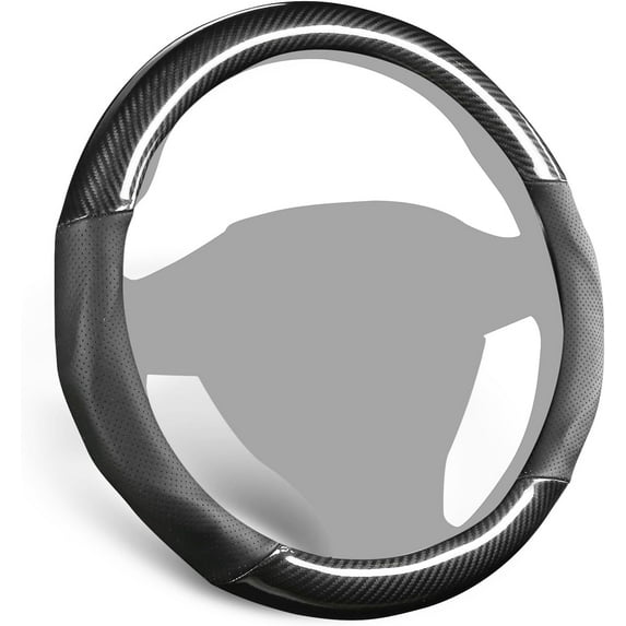 Carbon Fiber Black Leather Steering Wheel Cover for Dodge RAM 15.5-16 ...