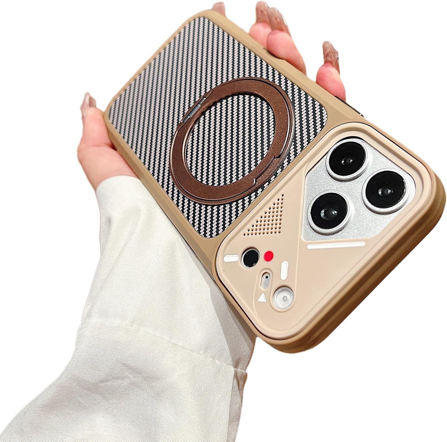 Carbon Fiber Camera Protect Phone Case for iPhone (Brown,iPhone 14 Pro ...