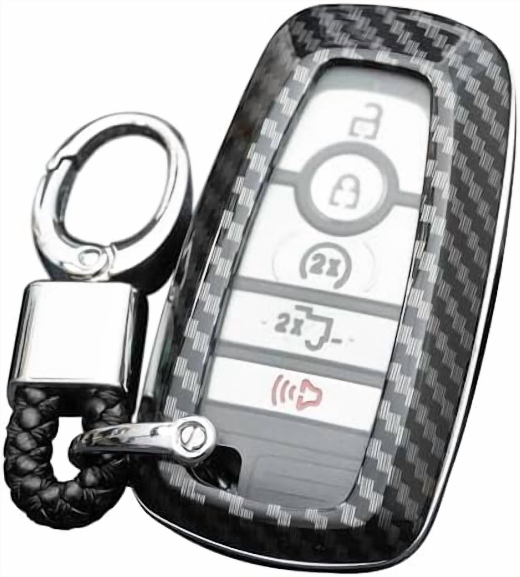 Carbon Fiber Car Key Fob Cover Case Chain Compatible with Ford F-150 ...