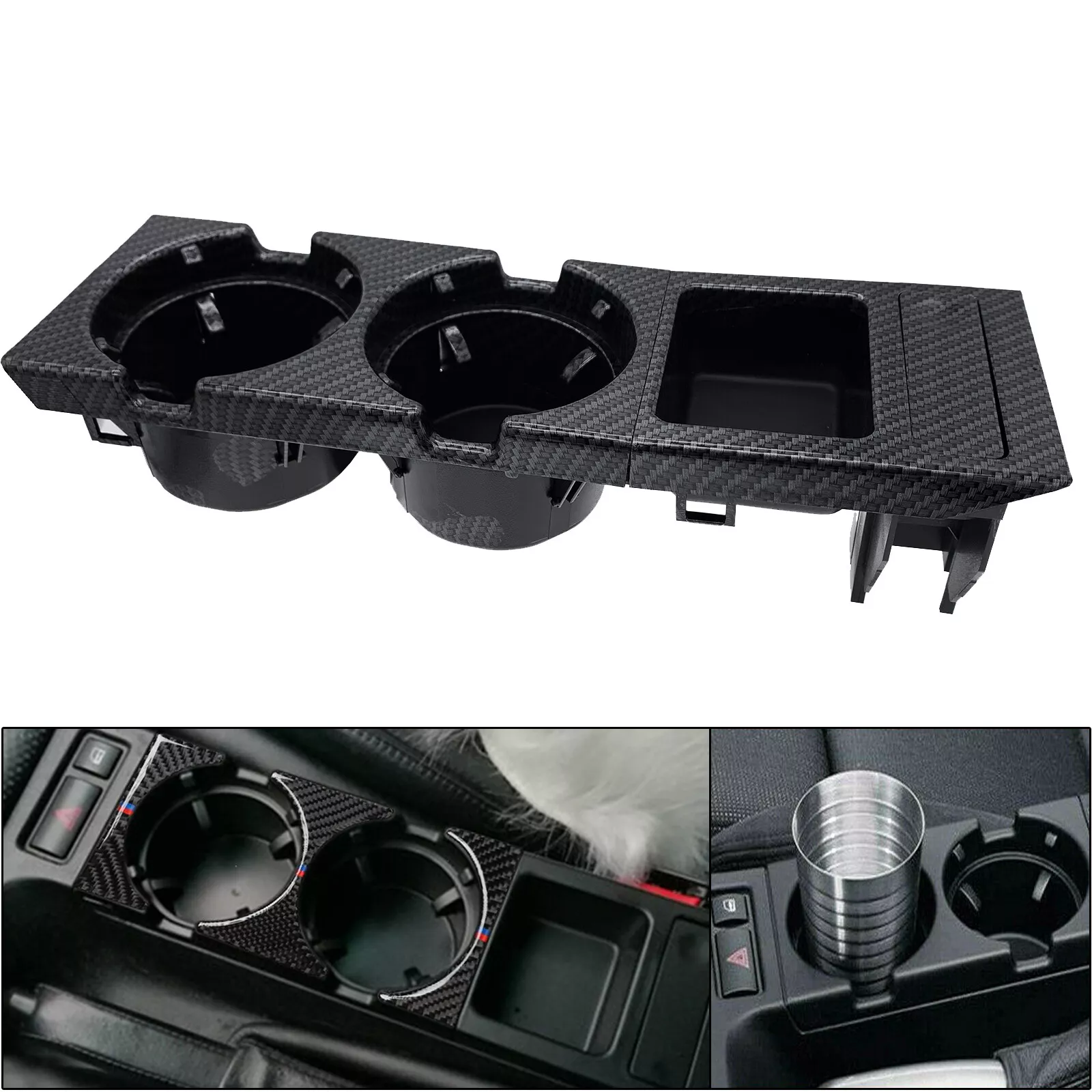 Carbon Fiber Center Console Cup Coin Holder Storing Box For BMW E46 ...