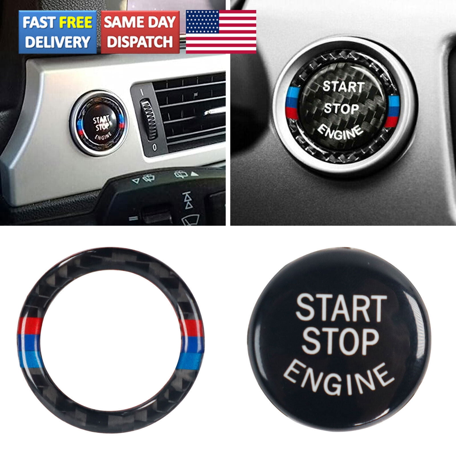 Carbon Fiber Engine Start Stop Button Cover for BMW 3/5 Series E90 E92 ...