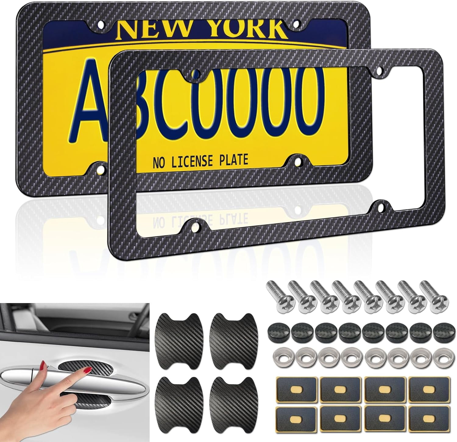 Carbon Fiber License Plate Frames- Black Plastic Slim Edge Car Tag ...