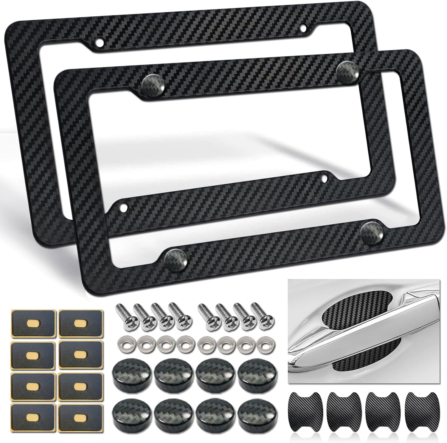 Carbon Fiber License Plate Frames- Pattern Plastic Front & Rear Car Tag ...