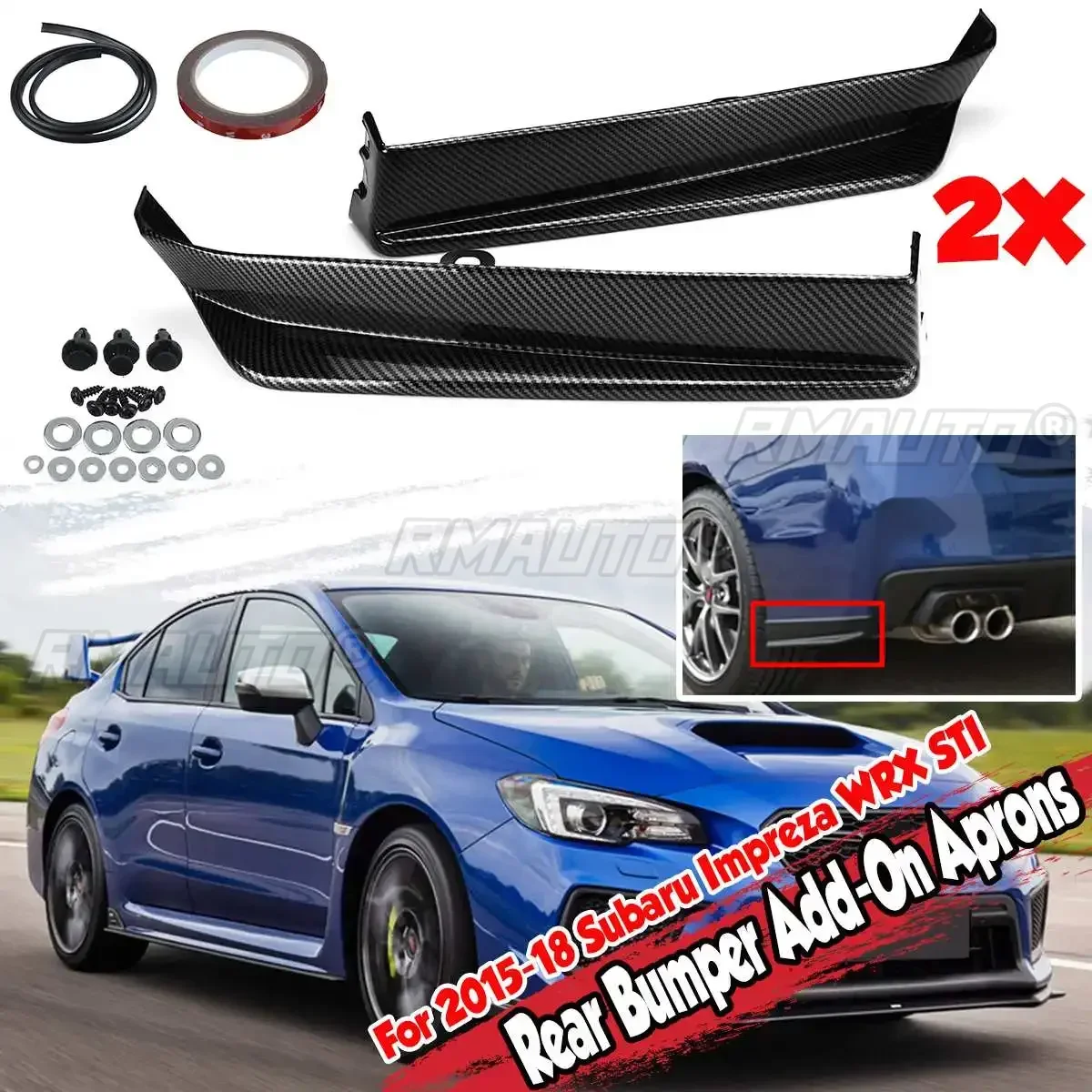 Carbon Fiber Look 2x Car Rear Bumper Lip Spats Splitters Diffuser ...