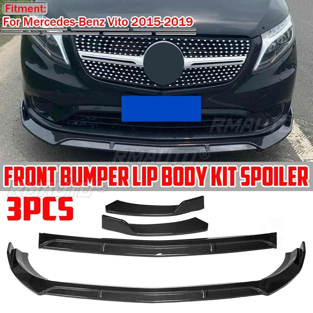 Carbon Fiber Look/Black Car Front Bumper Splitter Lip Chin Diffuser ...