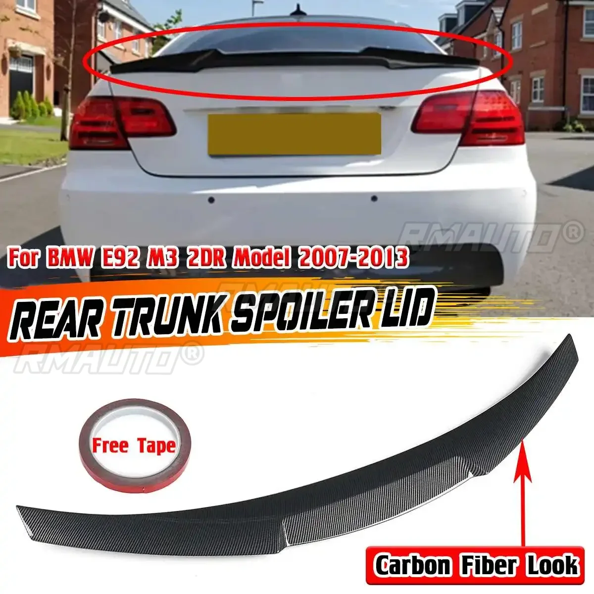 Carbon Fiber Look/Black Car Rear Trunk Spoiler Lid Wing For BMW E92 M3 ...