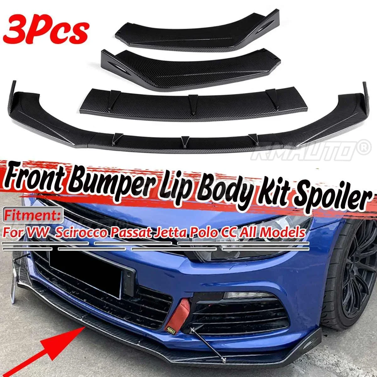 Carbon Fiber Look Car Front Bumper Spoiler Lip Cover For Tesla For VW ...
