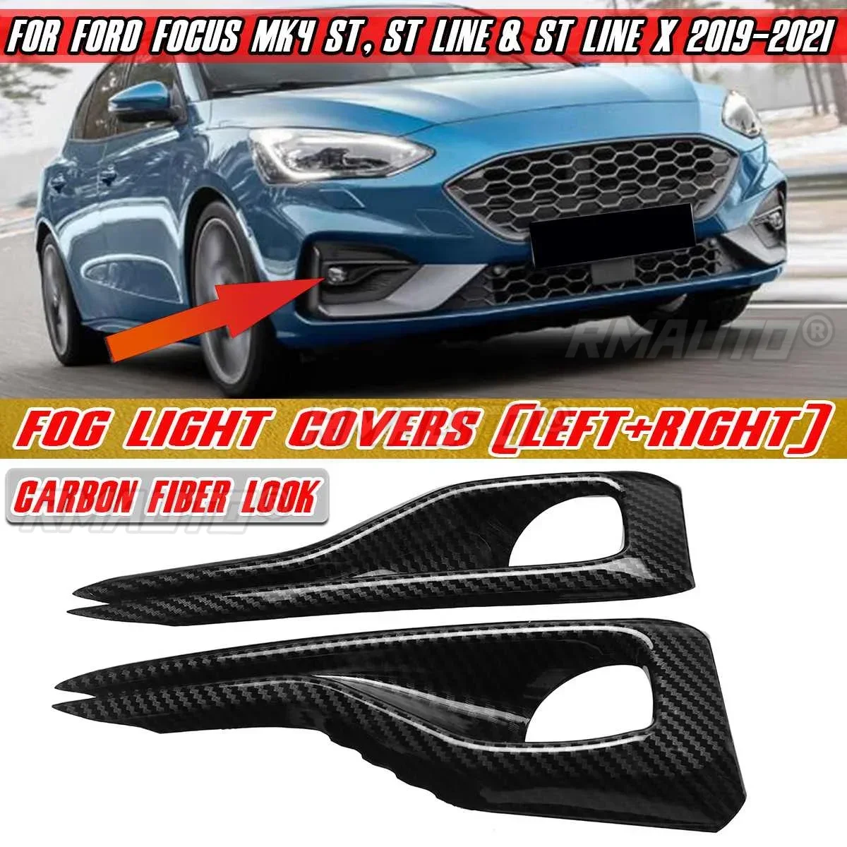 Carbon Fiber Look Car Front Fog Light Cover Fog Lamp Shell For Ford For ...