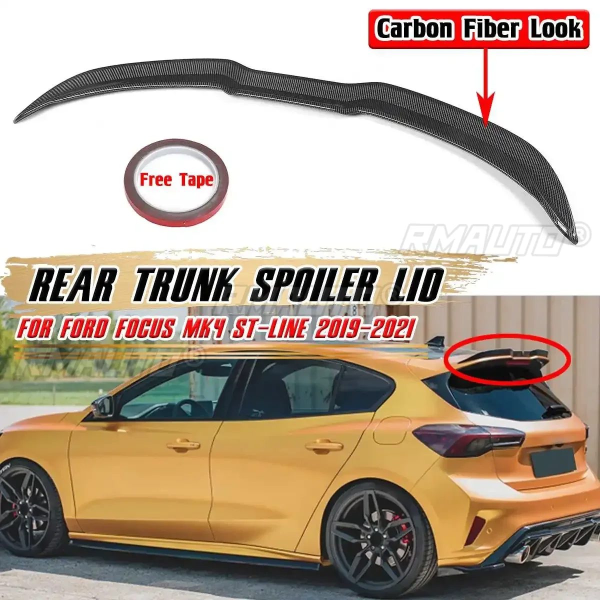 Carbon Fiber Look Car Rear Trunk Spoiler Lip Boot For Ford Focus MK4 ST ...