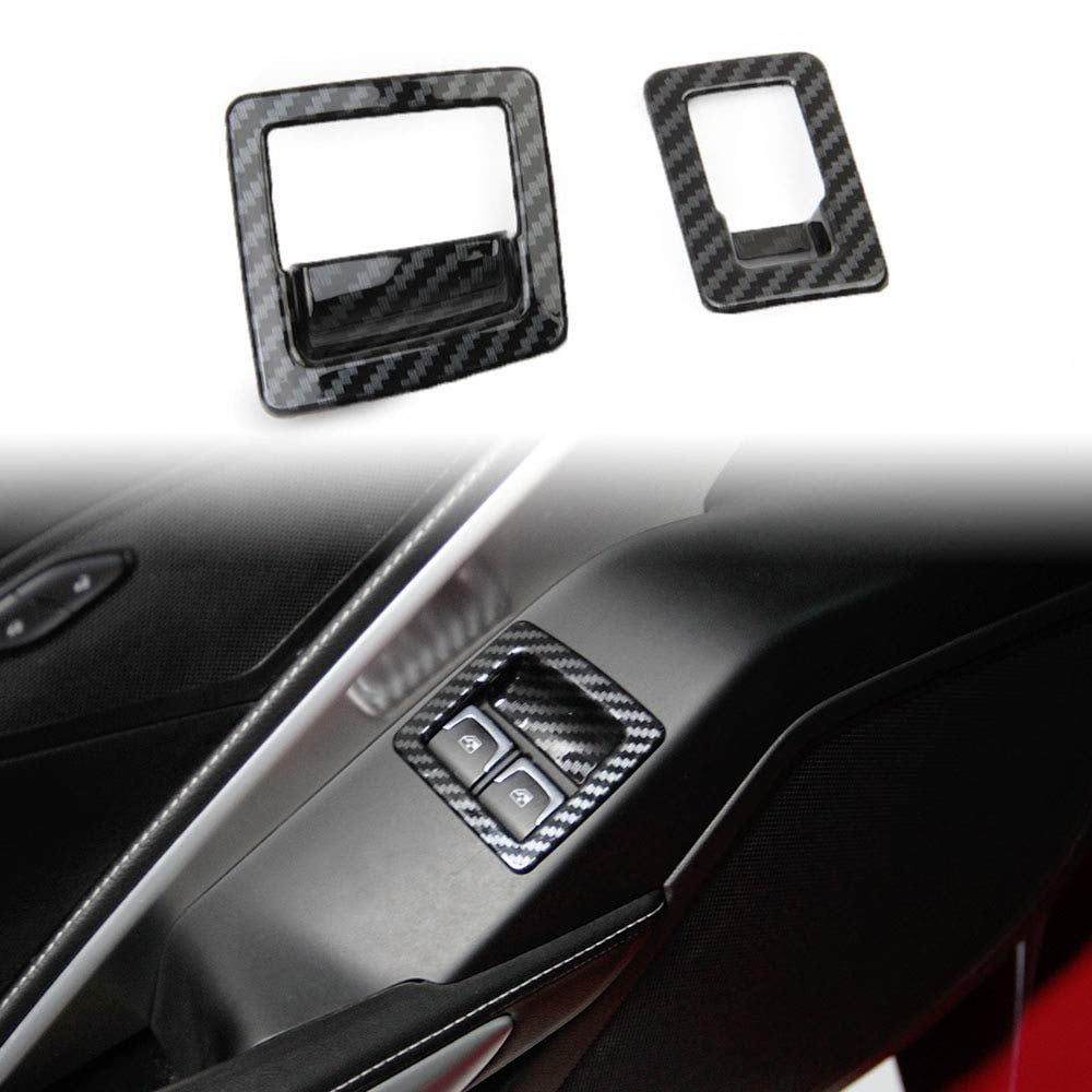 Carbon Fiber Look Door DHF10 Window Lift Switch Frame Cover molding Trims Accessories for 2014 ...