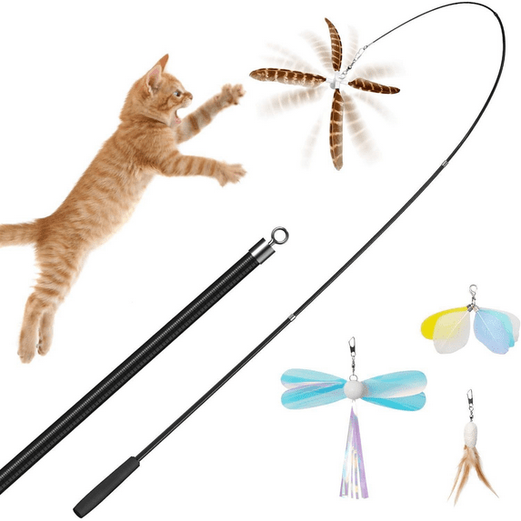 F FANTASY'ART Carbon Fiber Feather Cat Wand, Retractable 60-Inch Toy for Indoor Cats, Exercise ...