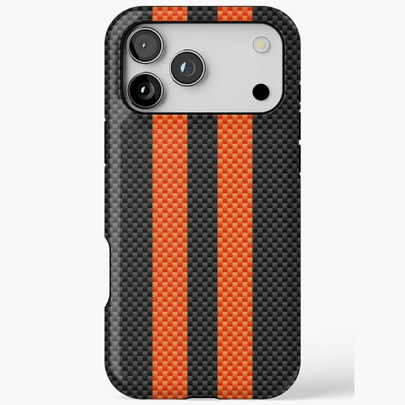 Carbon Fiber Orange Racing Stripe iPhone Case 17 11 12 13 14 15 16 Pro ...