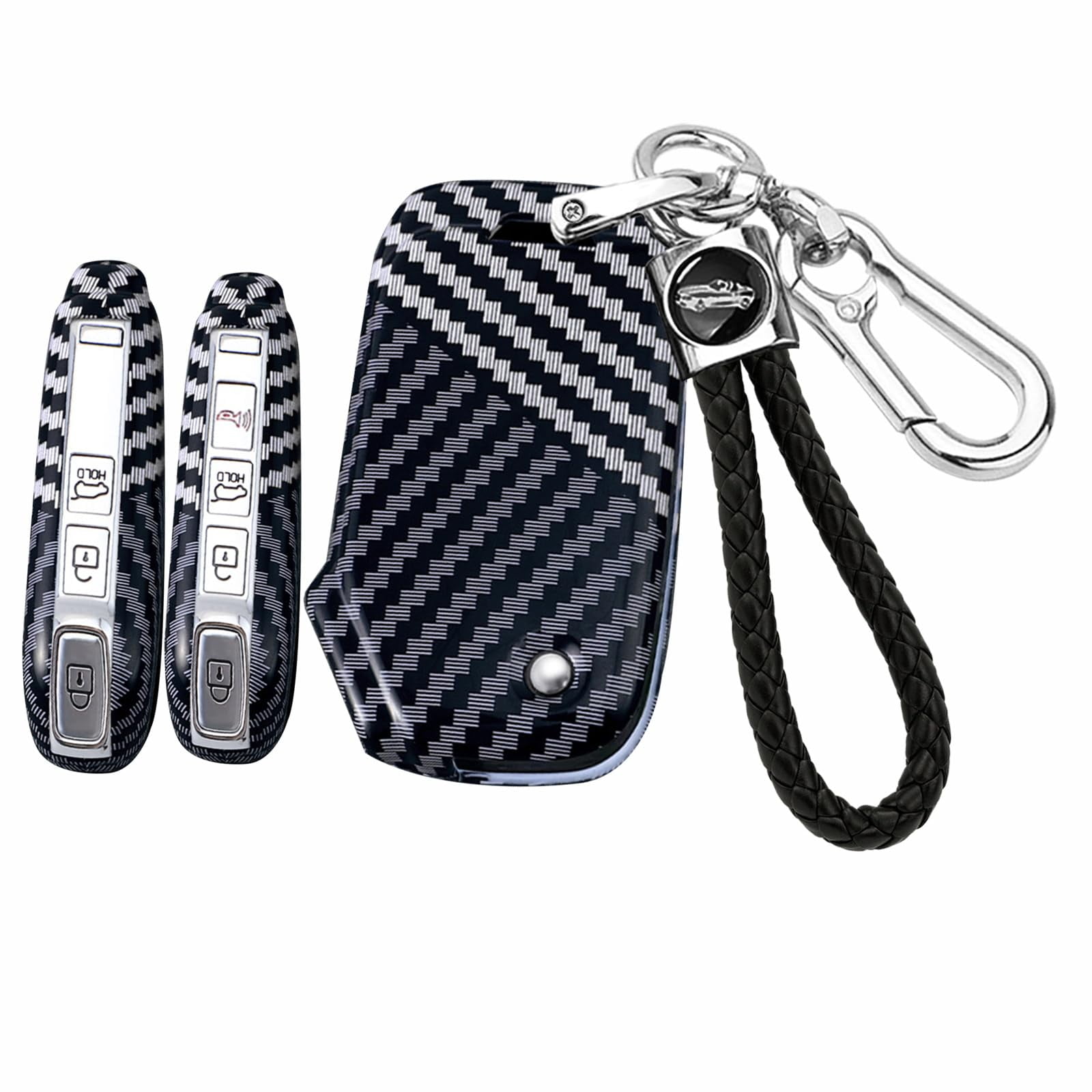 Carbon Fiber Pattern 3/4 Button Flip Key Fob Cover Compatible with Kia ...