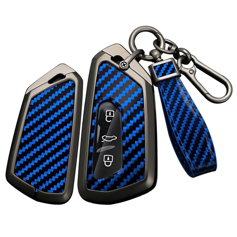 Carbon Fiber Pattern Blue 3/4/5 Button Key Fob Cover Case Fit for VW ...