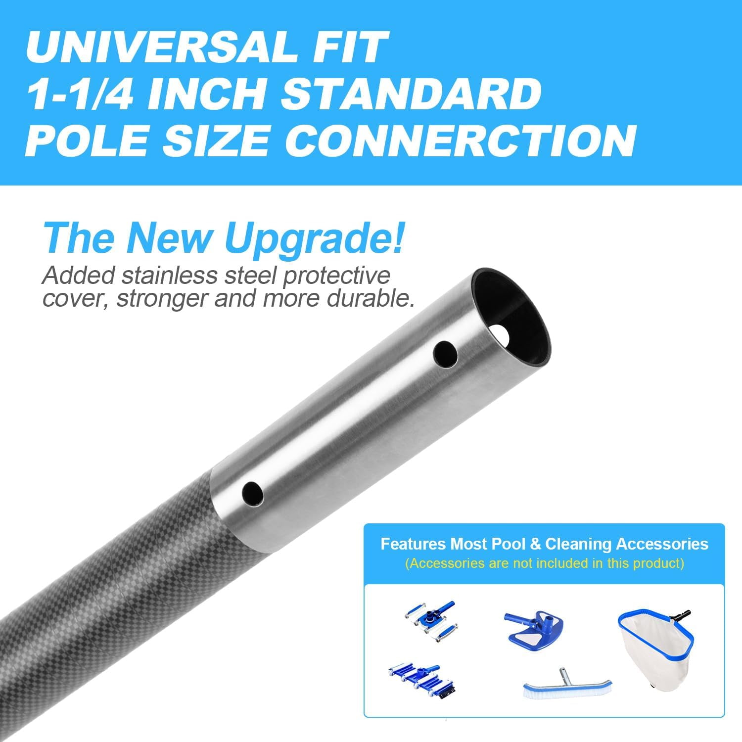 Carbon Fiber Pool Pole, 15 Foot Telescoping Swimming Pool Cleaning Pole ...