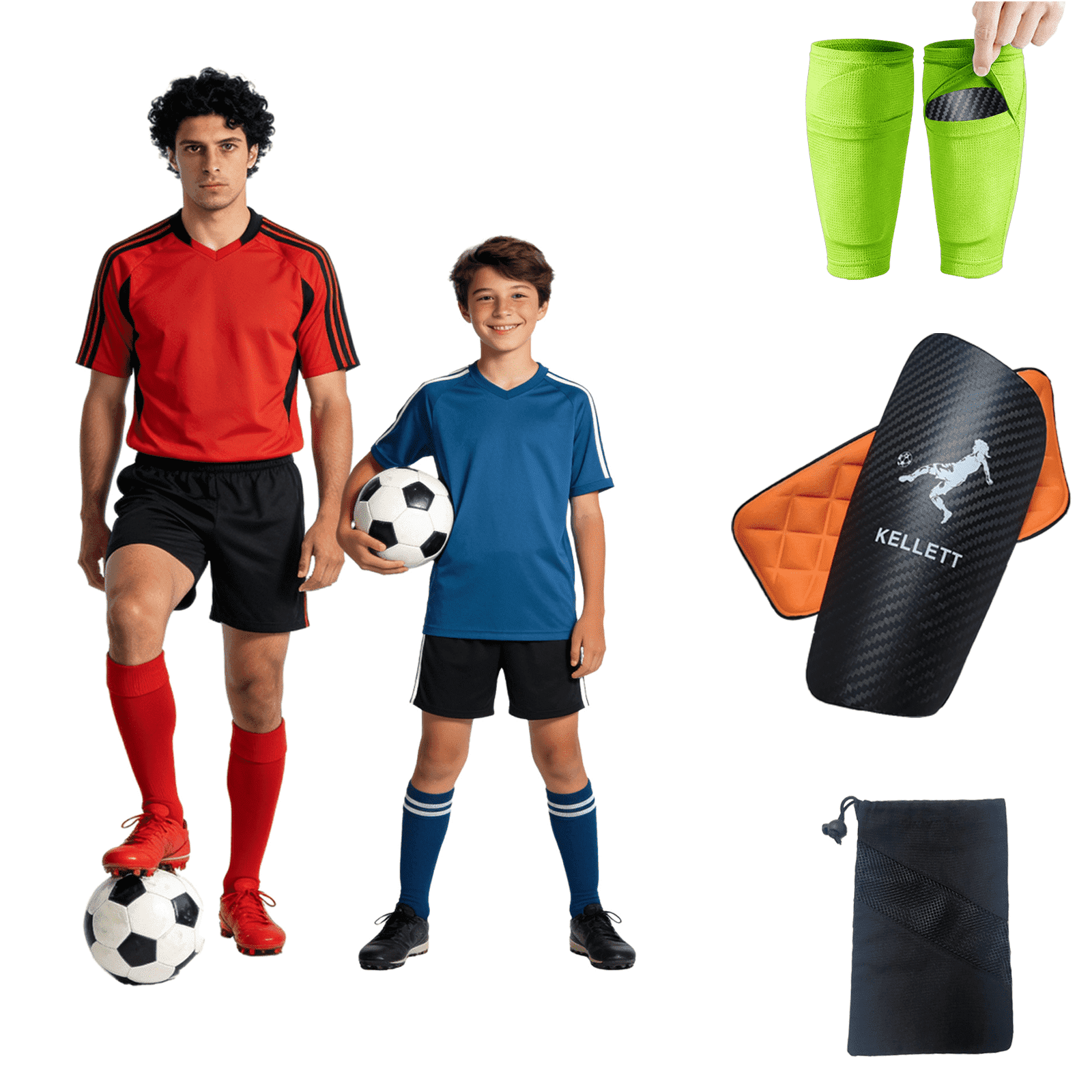 Carbon Fiber Soccer Shin Guards with Sleeves and Portable Carrying Bag ...