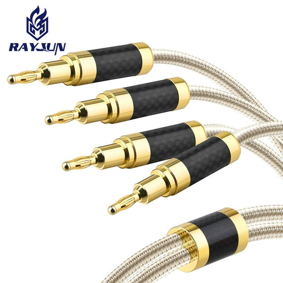 Carbon Fiber Speaker Wire (1M-5M) with Y/U Banana Plugs, Silver-Plated ...