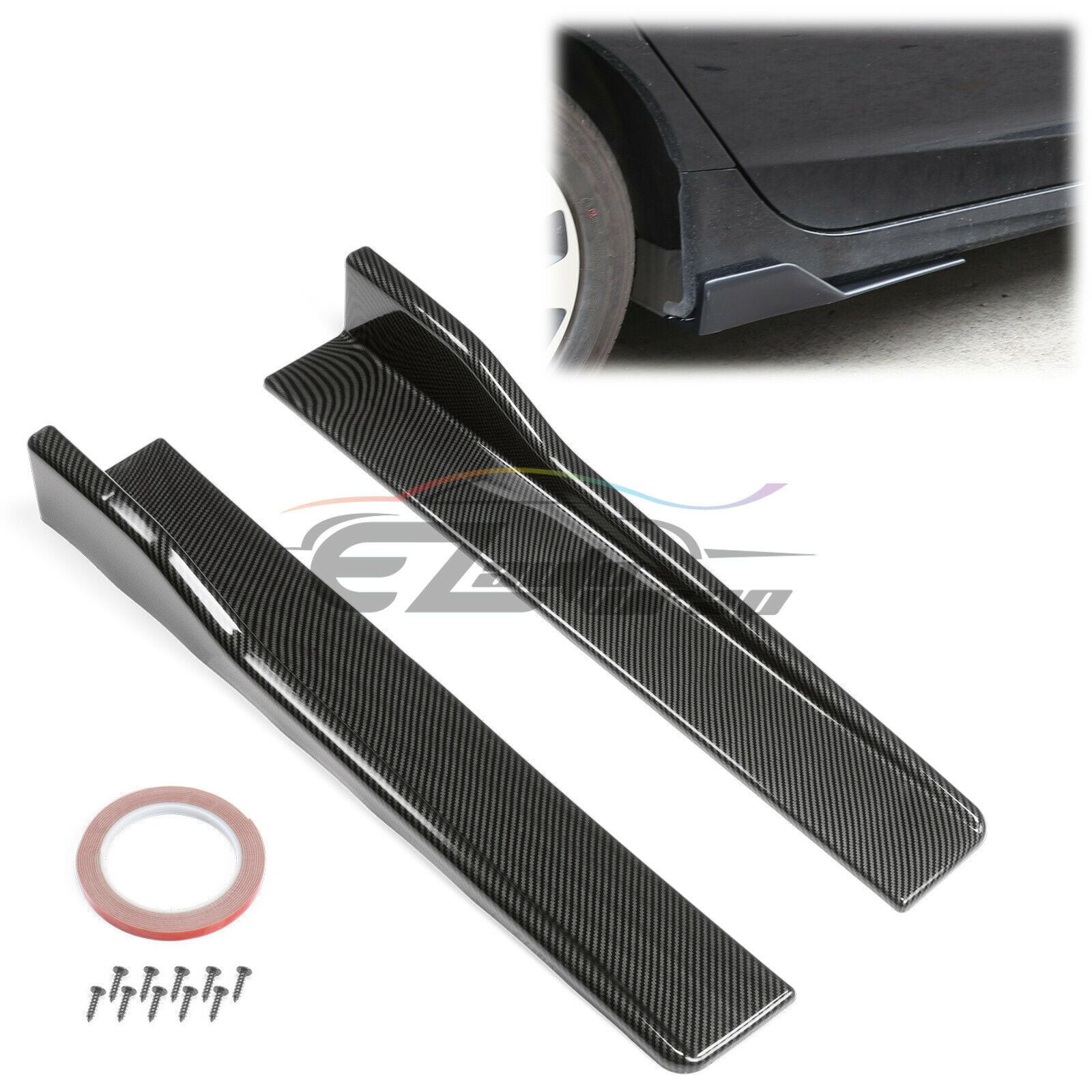 Carbon Fiber Style Universal Car Side Skirt Splitters Diffuser Body Kit ...