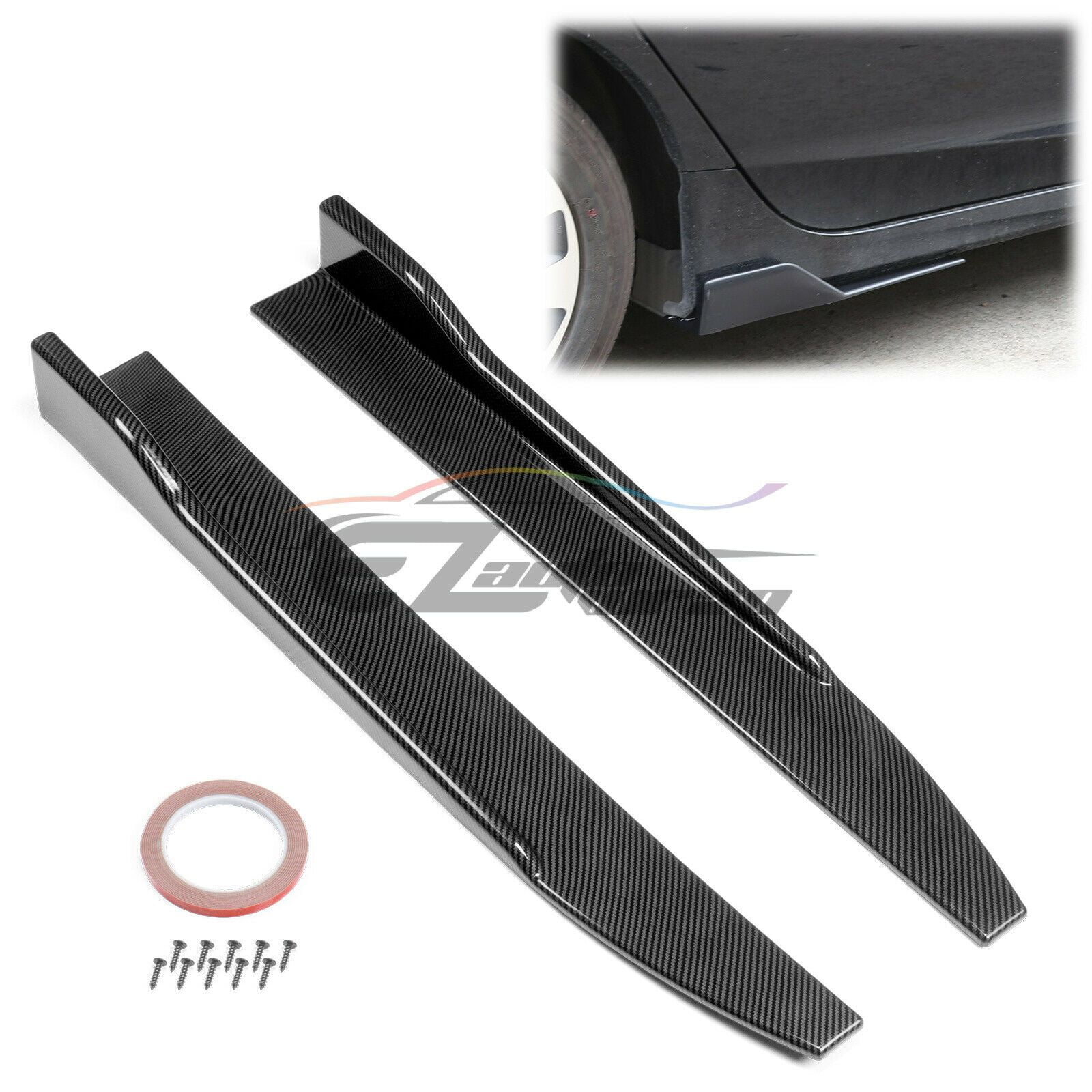 Carbon Fiber Style Universal Car Side Skirt Splitters Diffuser Body Kit ...