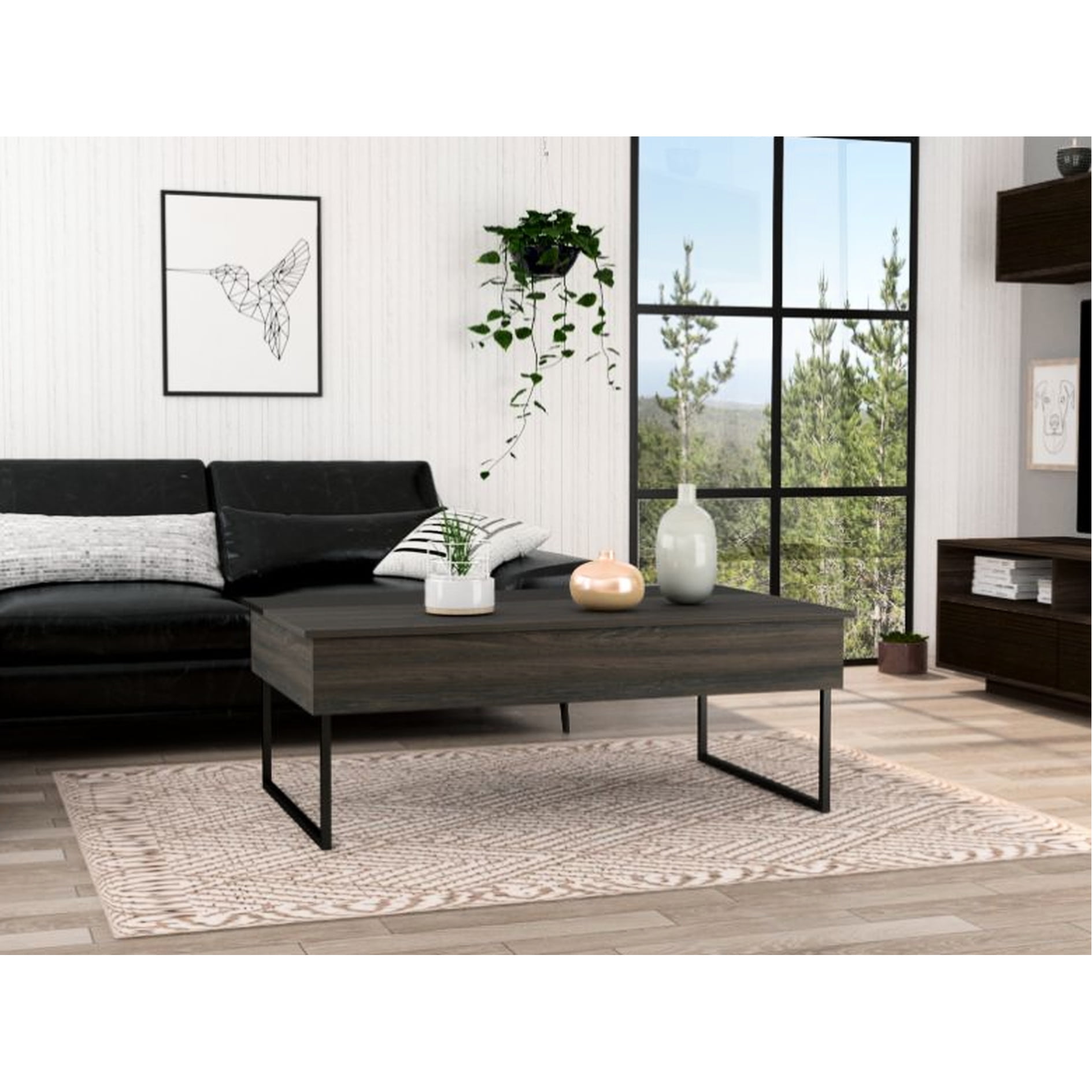 Carbon Lift Top Coffee Table, Extra Storage Space, 48.8" Wide Surface ...