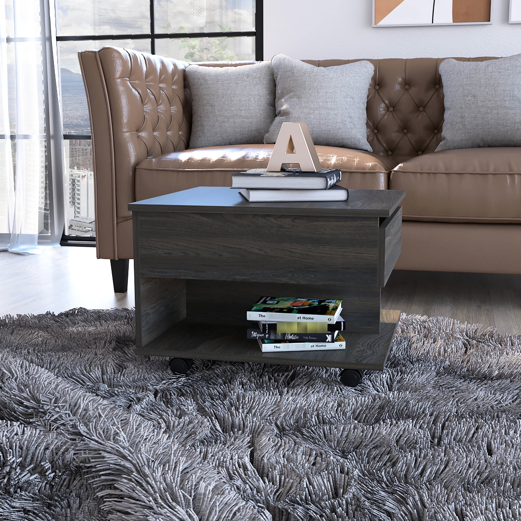 Carbon Lift Top Coffee Table With Spacious Surface And Concealed ...