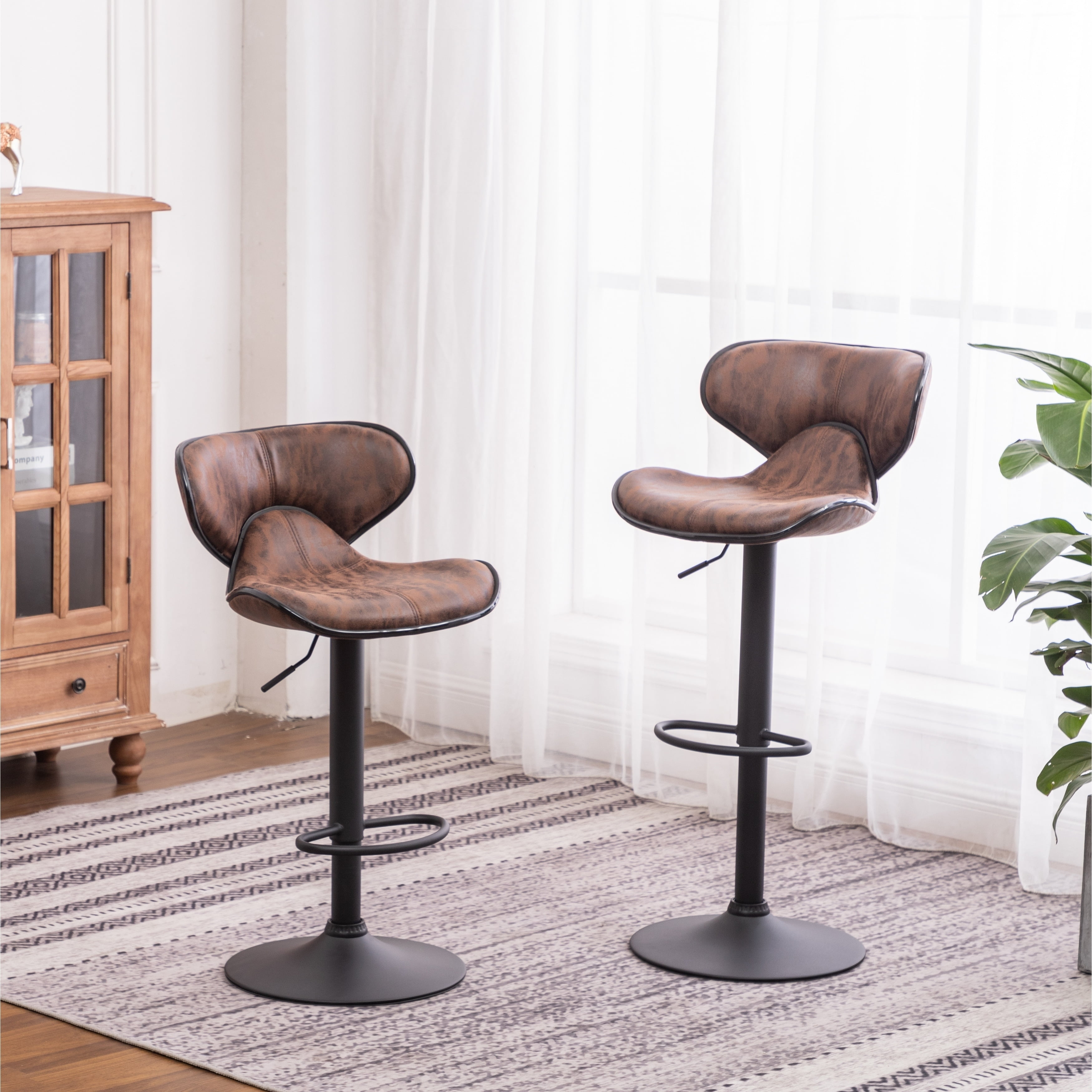 Carbon Loft Medway Weathered Airlift Adjustable Swivel Barstool (Set of 2) Brown - Walmart.com