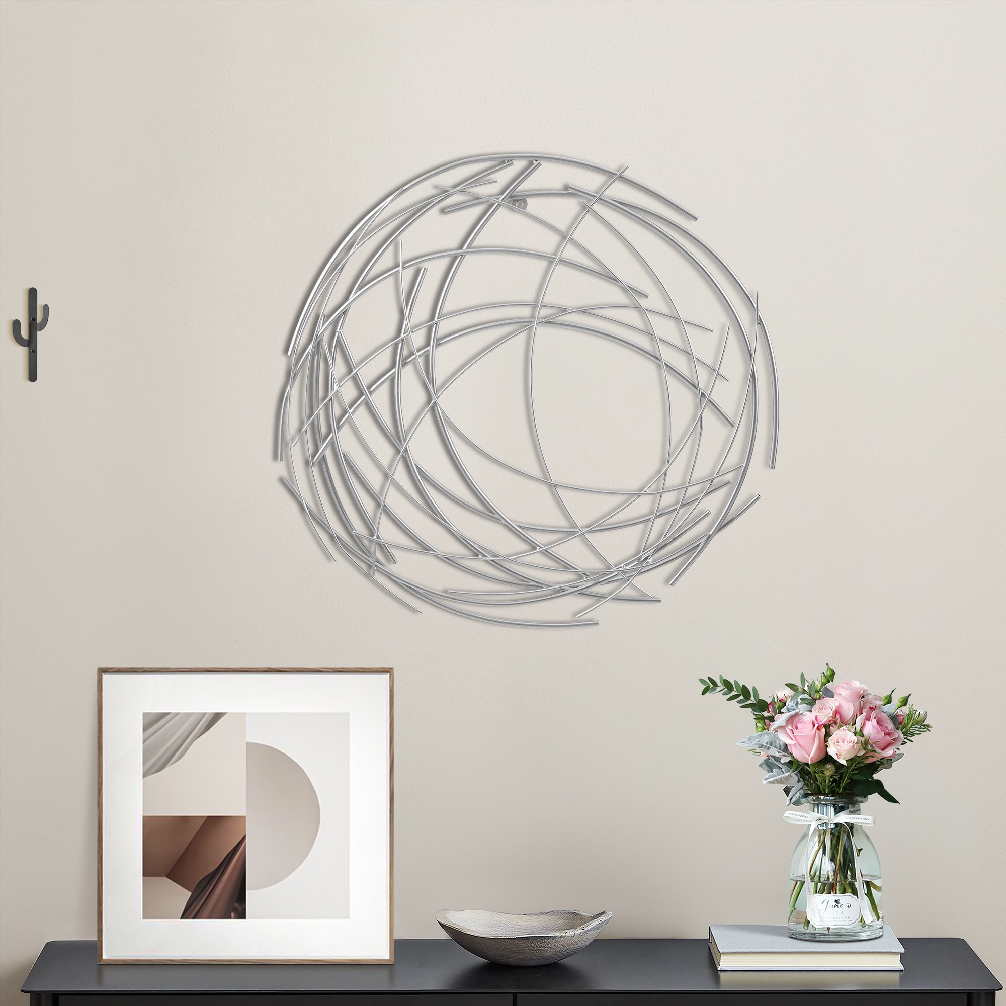 Carbon Loft Silver Abstract Iron Sticks Round Wall Decor - Walmart.com