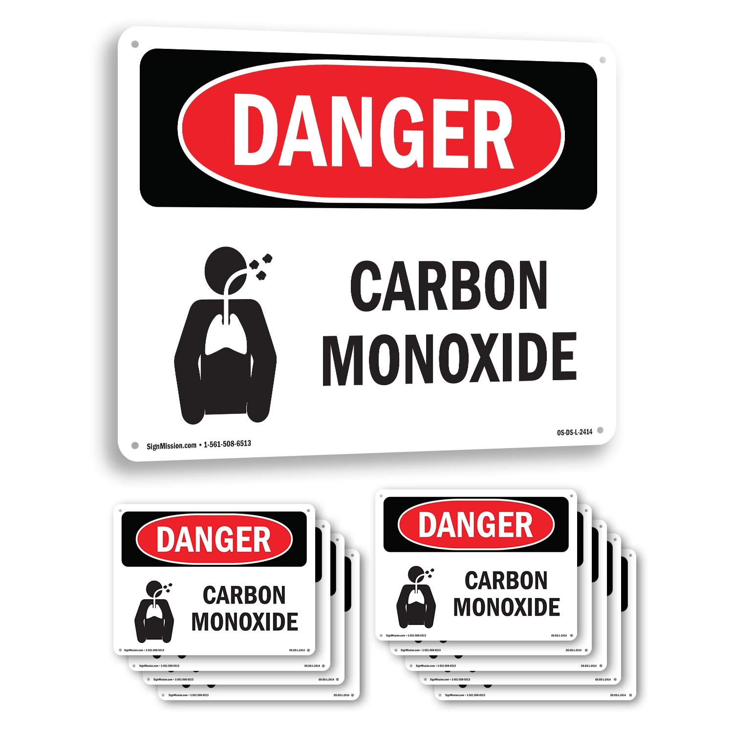 Carbon Monoxide OSHA Danger Aluminum Sign 24 Inch x 18 Inch - 10 Pack ...