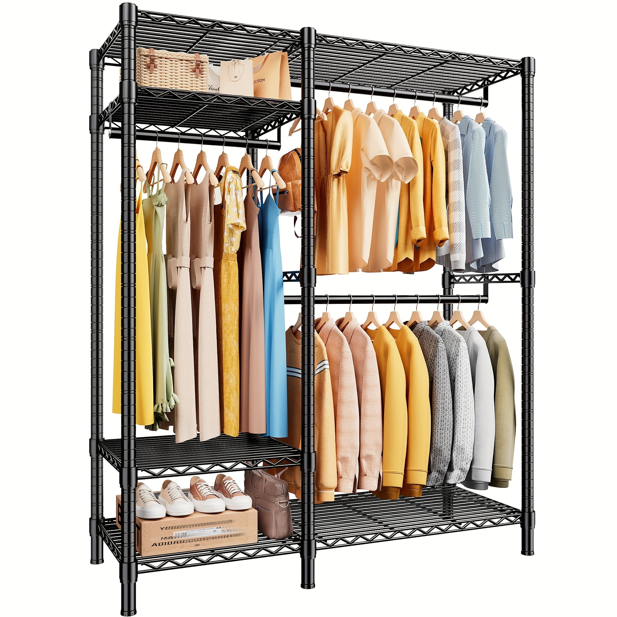 Carbon Steel 2-Tier 6-Shelf Clothing Rack with 2 Hanging Rods, 700LBS ...