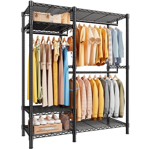 Carbon Steel 2-Tier 6-Shelf Clothing Rack with 2 Hanging Rods, 700LBS ...